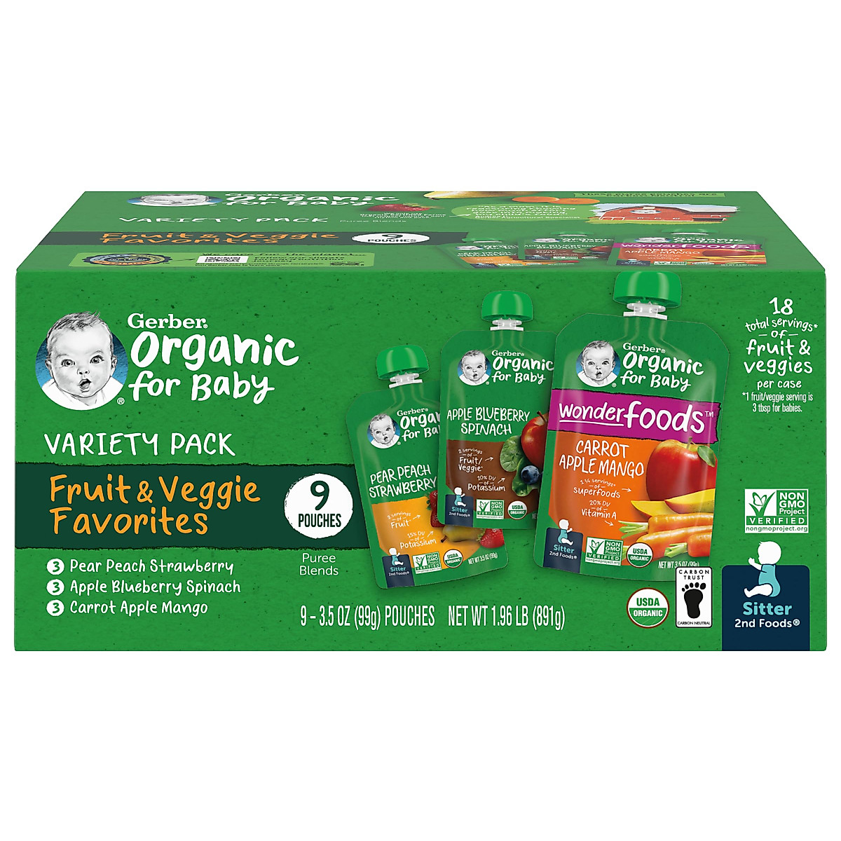 Gerber 2nd Foods Organic for Baby Puree Blend Pouches Variety Pack, Fruit & Veggie Favorites (Variety)