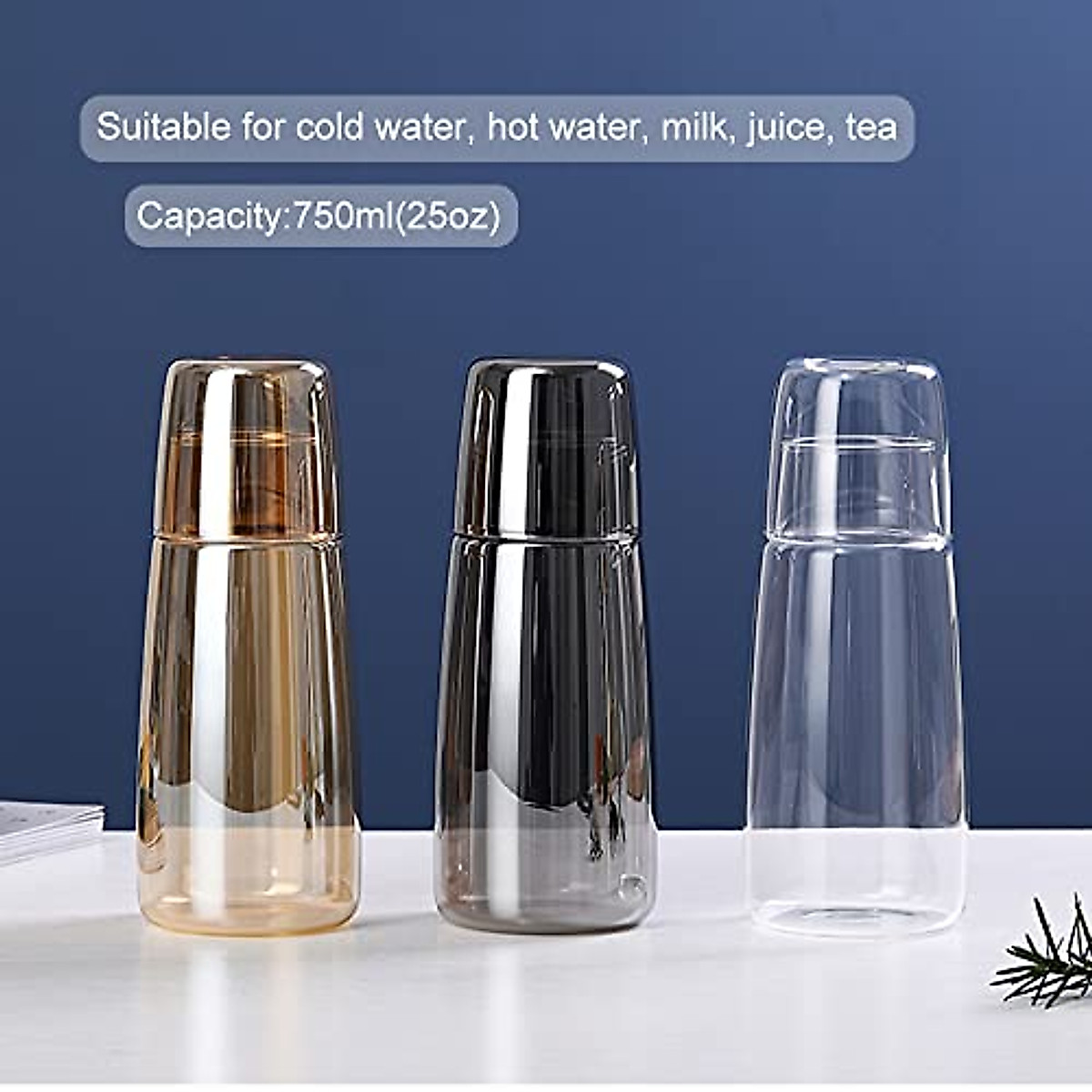 Yalucky Bedside Water Carafe Set with Tumbler, Bedside Carafe and Glass Set for Nightstand Bedroom Guest Room, Water Carafe for Cold Drink, Mouthwash Dispenser for Bathroom Kitchen 25oz/750ml (Amber)