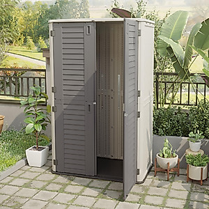 EAST OAK Outdoor Storage Shed, 53Cu.ft Vertical Resin Tool 4 x 6.6 FT Cabinet w/o Shelf for Garden, Patio, Backyard, All-Weather Outdoor Storage Clearance, Lockable with Floor