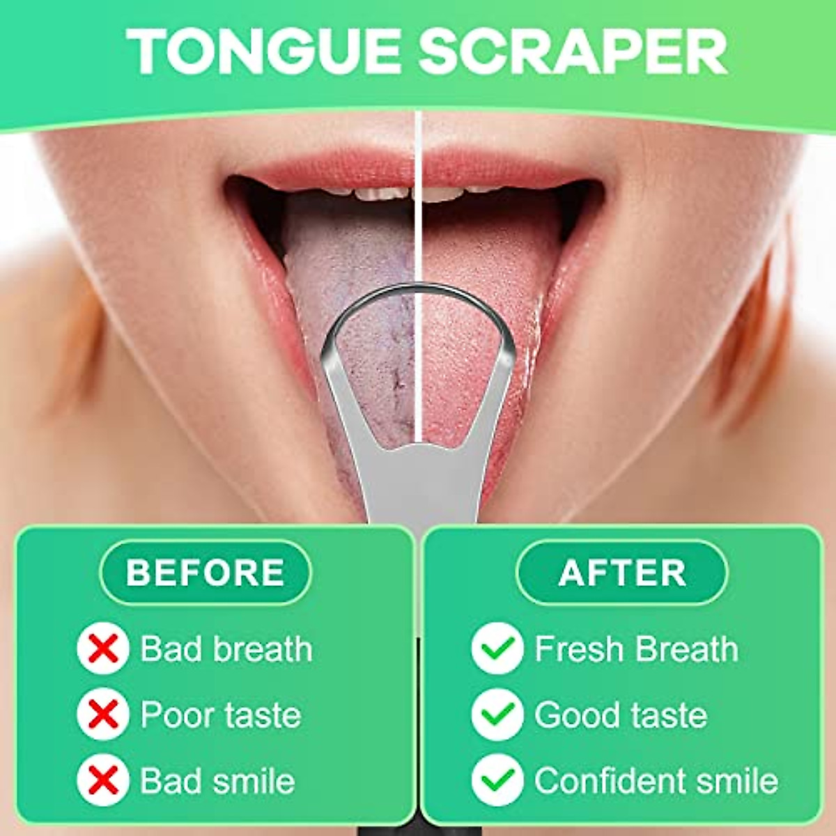 Ansevo Stainless Steel Tongue Scraper, Adult and Kid Tongue Scraper, Oral Tongue Cleaner Scrapers Tool, Portable Reusable Tongue Scraper, Reduce Bad Breath, Fresher Breath in Seconds,Black