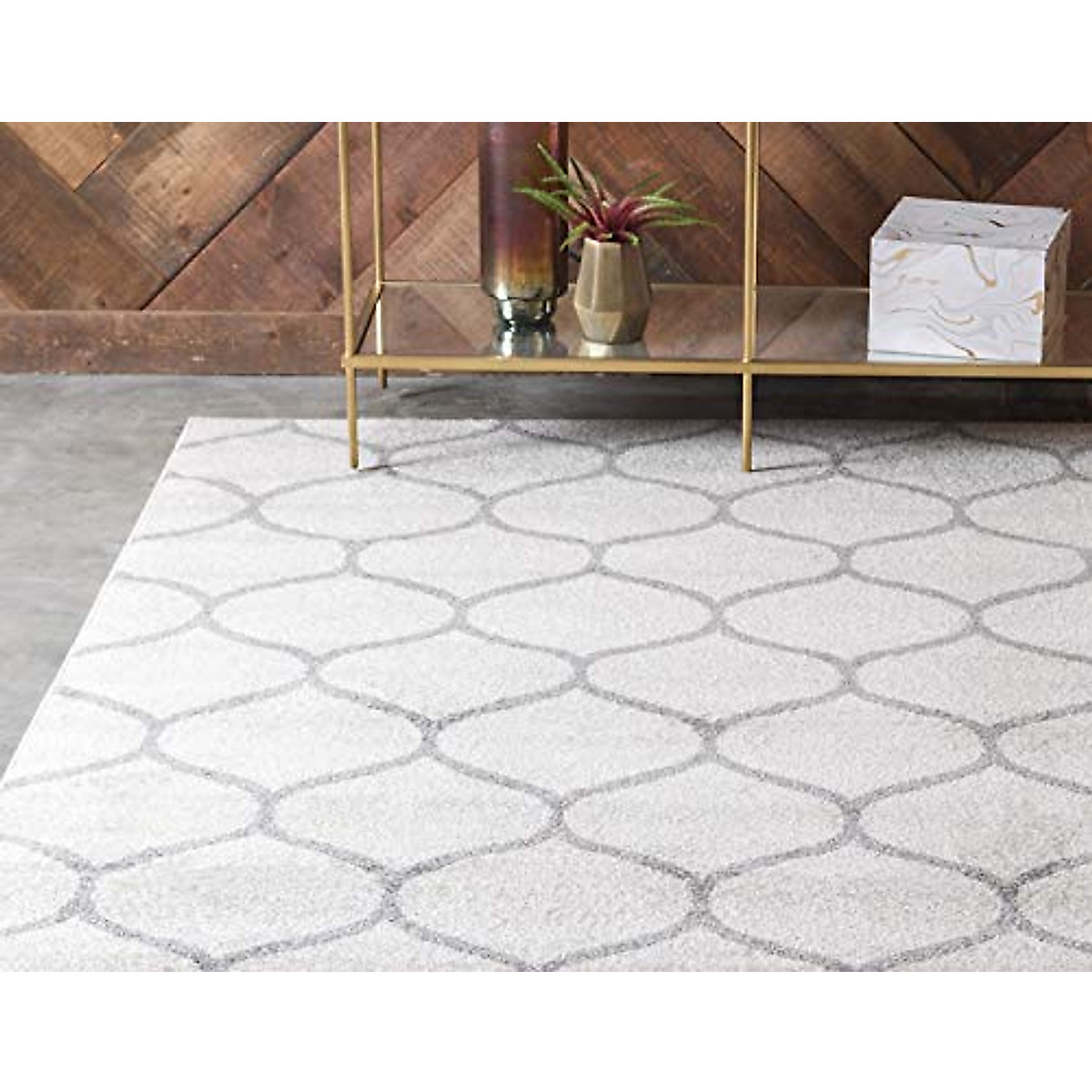 Unique Loom Trellis Frieze Collection Area Rug - Rounded (5' 1" x 8', Ivory/ Gray)