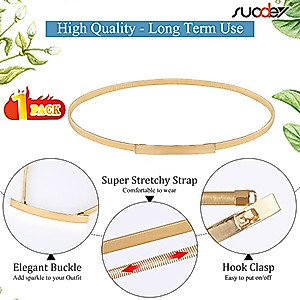SUOSDEY 1 Piece Women Skinny Metal Belts, Gold Elastic Waist Belt for Dresses