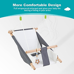Troispot Comfortable Baby Swing Bed, Secure Canvas and Wooden Hanging Swing Chair for Baby, Infant, Toddler, Kids Toys, Indoor Outdoor Hammock for Indoor Playground, Tree Swings or Backyard, D2