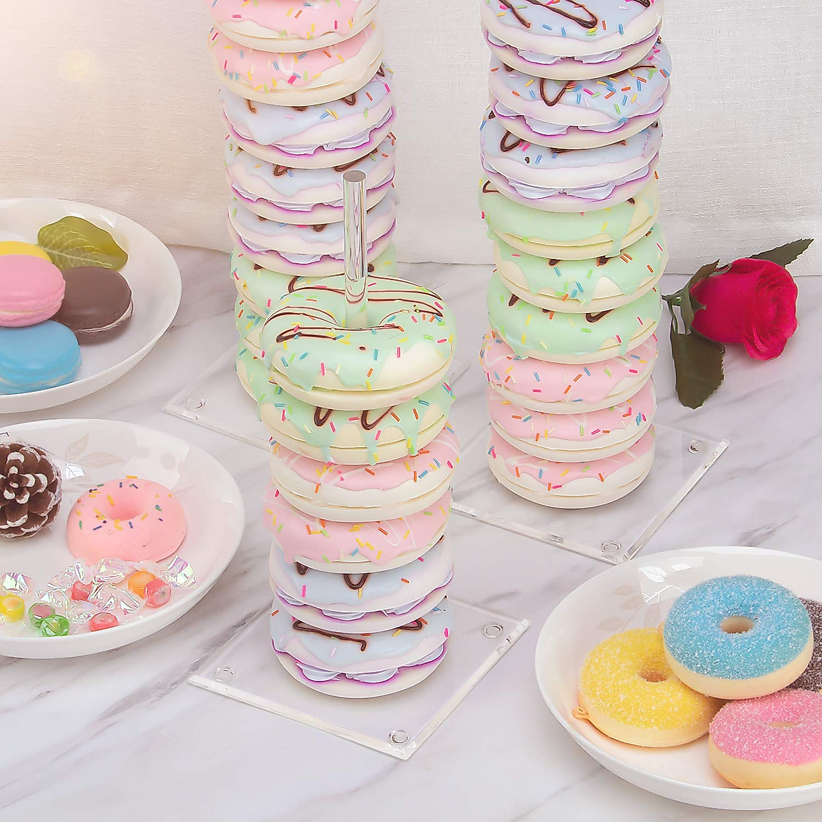 YestBuy Donut Stand, 6 Pack Acrylic Donuts Display Stands, Doughnut Tower Holder, Clear Bagel Stand Holders for 60 donuts for Party Wedding Birthday Gathering Decoration