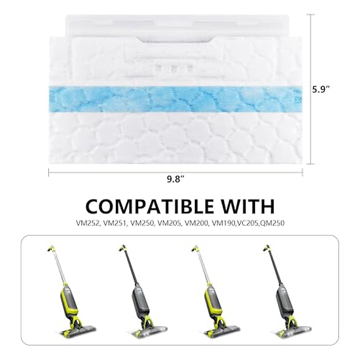 APROPHIC 10 Count Disposable Vacmop Pad for Shark VM252 VM251 VM250 VM200 VM190 Vacuum Mop Pad Refills Compatible with Shark