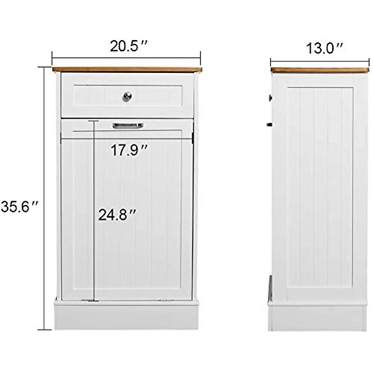HomVent Wooden Pull Out Trash Can Cabinet, Tilt Out Free Standing Recycling Cabinet for Kitchen, Kitchen Hideaway Trash Can Cabinet with Drawer (White)