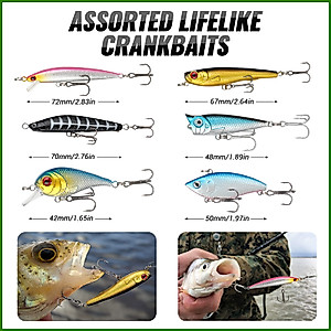PLUSINNO Fishing Lures Baits Tackle, BEST BASS Fishing Lures Including Crankbaits, Spinnerbaits, Plastic worms, Jigs, Topwater Lures , Tackle Box and More Fishing Gear Lures Kit Set