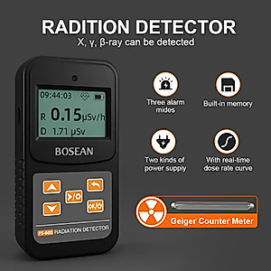 Geiger Counter Nuclear Radiation Detector Dosage Alarm Professional High Accuracy Radioactive Detector Meter Beta Gamma X Ray Data Tester Marble Dosimeter (Black)