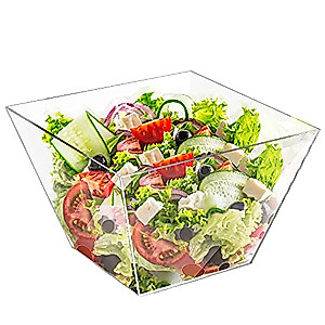 Elavain Acrylic Clear Bowl for Serving, Heavy Duty Punch Bowl, Extra Large Mixing Bowl, Elegant Square Salad Bowl for Party, Bridal Shower, Fruit, Snack & Chips, | Shatter Resistant | Capacity: 216 oz