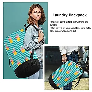 Flamingo Pineapple Thanksgiving Laundry Bag Heavy Duty Laundry Backpack with Shoulder Straps Handles Travel Laundry bag Drawstring Closure Dirty Clothes Organizer For Apartment College Dorm Laundromat