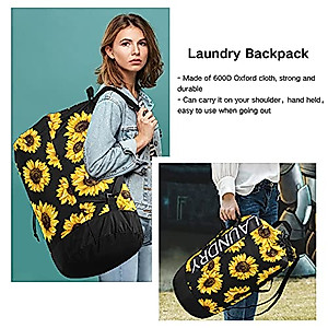 Black Sunflowers Laundry Bag Backpack Bags Mesh Wash Laundry Bags Dirty Clothes Organizer for College,Travel,Camp,Dorm Essentials