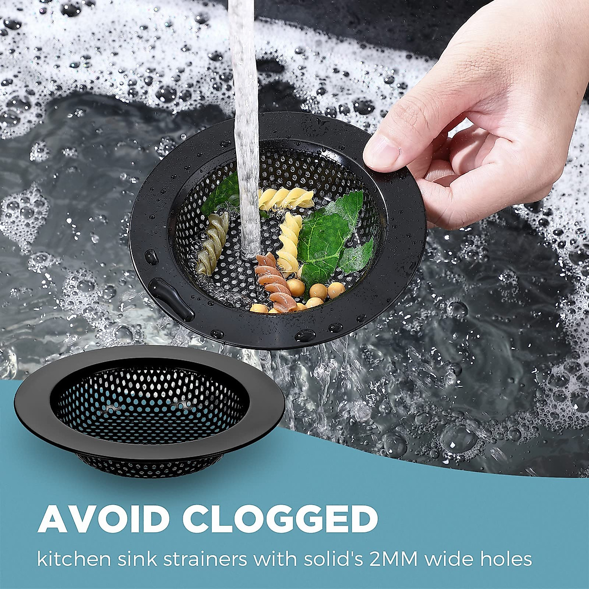 3 Pieces Kitchen Sink Stopper Strainer Garbage Disposal Plug, Stainless Steel Universal Anti-Clogging Kitchen Sink Filter Sieve Basket Strainer, Wide Rim for Kitchen Sink Drain (Black)