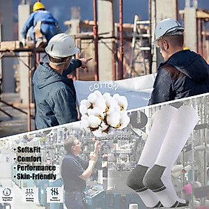 Ortis Cotton Full Cushion Over the Calf Socks OTC Knee High Thick Moisture Wicking Breathable Work Boot Thermal Warm(WhiteGrey L)