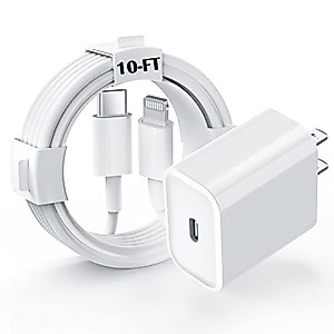 iPhone Charger Fast Charging 10 FT [Apple MFi Certified], PD 20W USB C Wall Charger Block with 10FT Long Type C to Lightning Fast Charging Data Sync Cable for iPhone 14 13 12 11 XS XR X 8 iPad