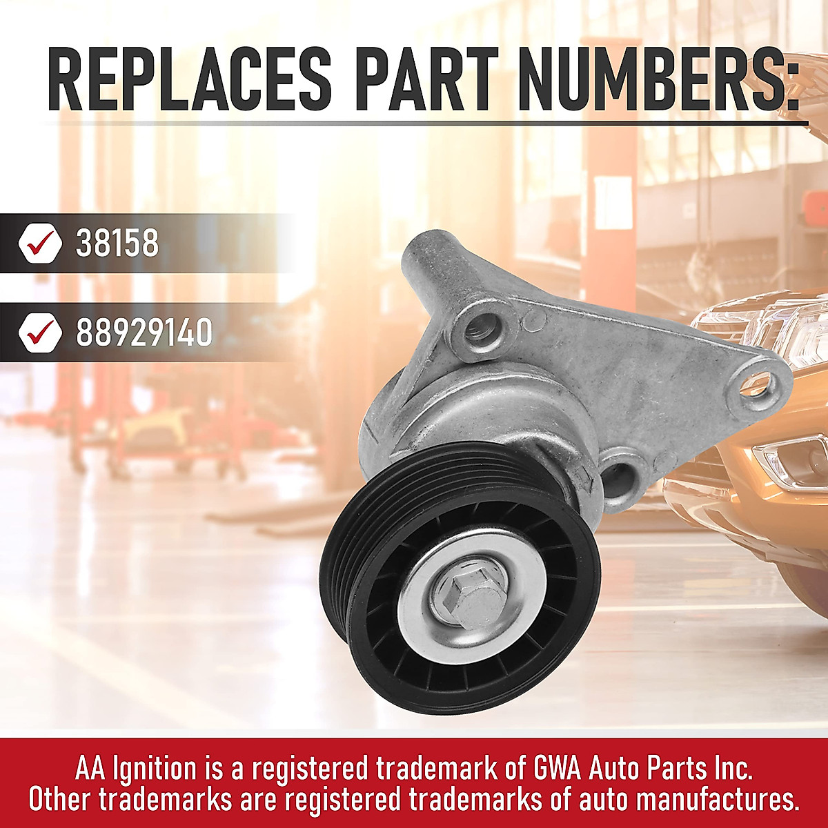 Automatic Serpentine Belt Tensioner Pulley Assembly - Replaces 38158, 88929140 - Compatible with Chevy, GMC & Other GM Vehicles - Avalanche, Silverado, Trailblazer, Sierra, Tahoe, Yukon, Escalade