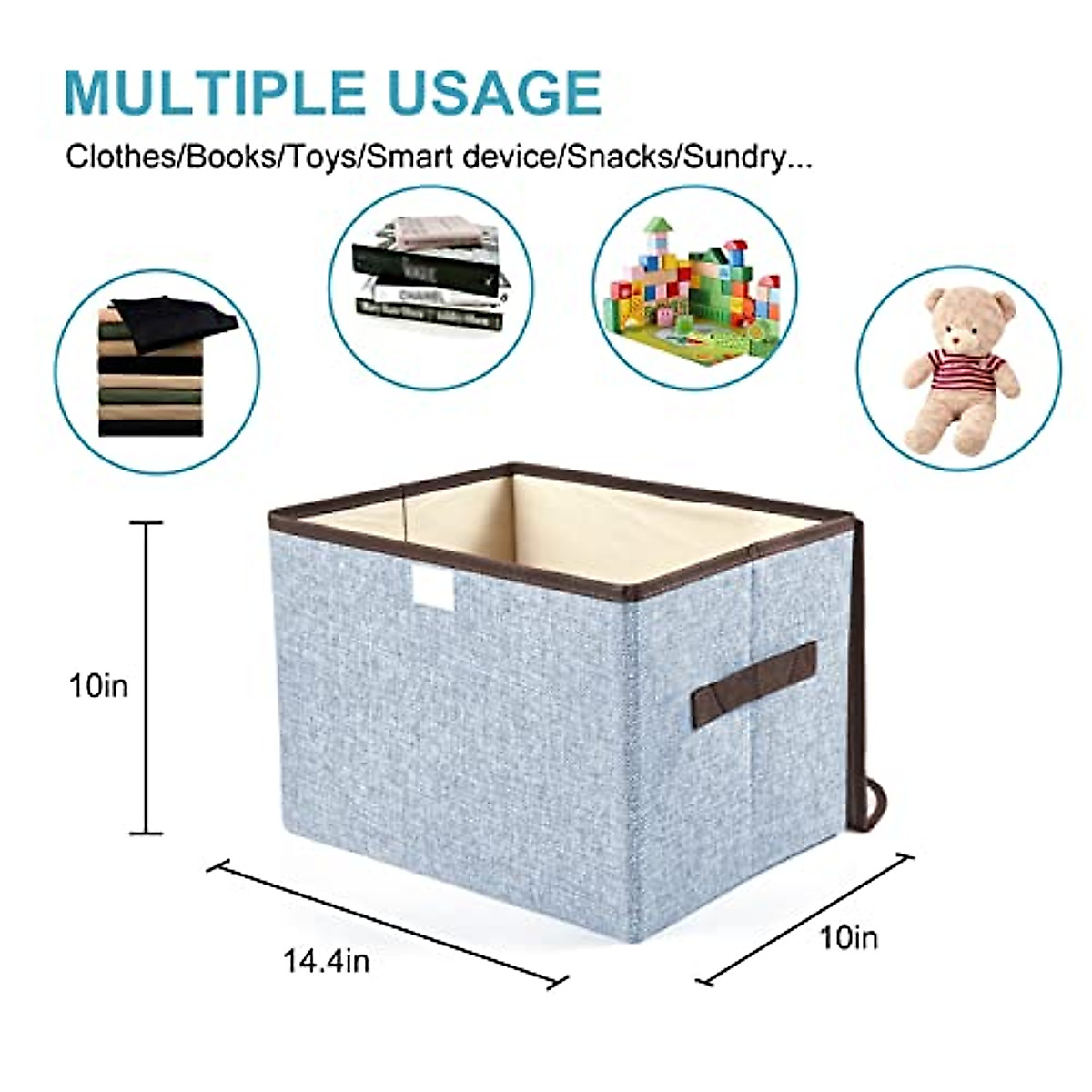 Bagnizer Foldable Fabric Storage Bins with Lids, 14.4x10x10'' Decorative Stackable Storage Cubes with Handles, Toy Clothes Blanket Storage Organizer, Closet Storage Basket/Box/Containers