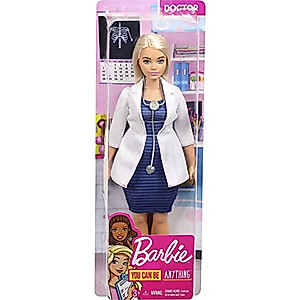Barbie Doctor Doll, Curvy, Dressed in White Coat with Stethoscope and Blonde Hair, Gift for 3 to 7 Year Olds