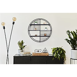 Sheffield Home 24 Inch Linear Lines Round Metal Floating Shelf, Black