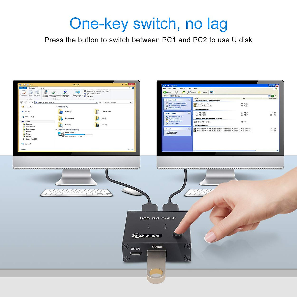 USB 3.0 Switch Selector, 2 in 1 Out USB Switcher for 2 Computers Share 1 USB Devices, Mouse, Keyboard, Scanner, Printer, Etc