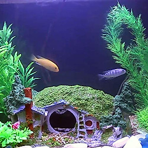 kathson Large Aquarium Decoration Hobbit House Cave, 10.6 * 7 * 5.9 inches Resin Fish Hideout Betta Hiding Reptile Hole Shelter Snake Tank Fish Tank Ornament Rockery Landscaping