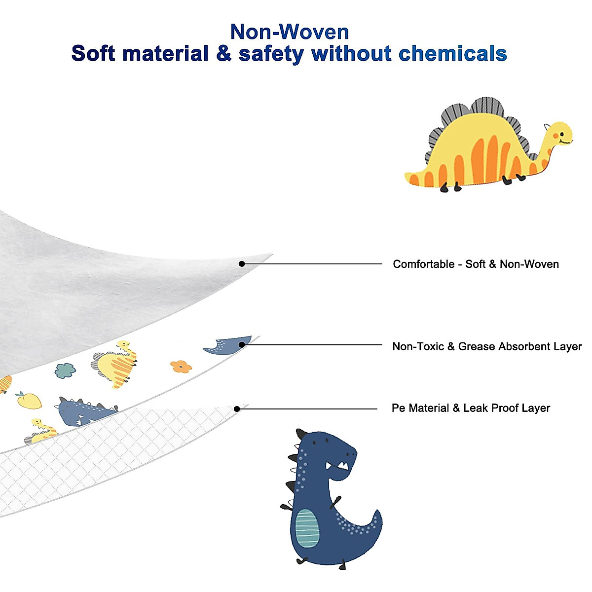 AutoTime Disposable Baby Bibs 8x13.7'' Large with Crumb-Catcher, Baby Travel Essential Reusable Fastener Baby Bibs for Boys Girls 20 Count Non-Woven Bibs for Toddler