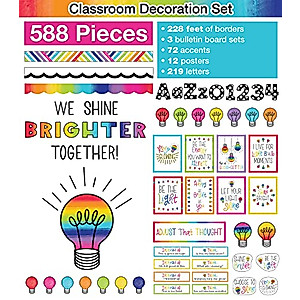 Schoolgirl Style Light Bulb Moments Classroom Decor Bundle, Classroom Calendar, Growth Mindset Bulletin Board Sets, Bulletin Board Border, Cutouts, Nameplates, Motivational Poster Pack (588 pc)