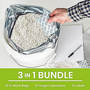 10pcs 5 Gallon Mylar Bags for Food Storage - 10 Mil Thick - Mylar Bags 5 Gallon with Oxygen Absorbers 2500cc - Ziplock Resealable Mylar Bags - Bolsas Mylar 5 Galones