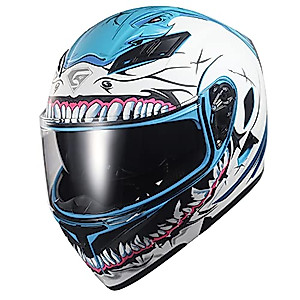 KYPARA Motorcycle Dual Visor Flip up Modular Full Face Helmet with DOT Certification of Impressionism (M, Snow Shark)