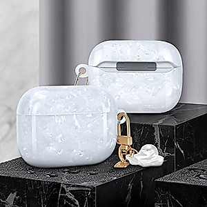AirPods Pro Case Cover Pearl Shell Keychain for Apple AirPods Pro, Full Protective Silicone Accessories Skin Cover for Women Men Girl with AirPod pro Wireless Charging Case [Front LED Visible]