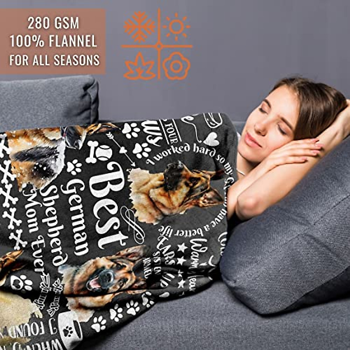 InnoBeta German Shepherd Themed Throws for Dog Moms, Dog Lovers, Dog Owners, Birthday Gifts for German Shepherd Lovers, Best Friend, Coworkers, Sisters (50"x 65") - Black