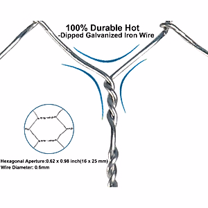 UWIOFF Chicken Wire Net for Craft Projects, Galvanized Hexagonal Chicken Wire Fence Netting with Fine Mesh, Floral Chicken Wire, Home and Garden Use with Bonus Gifts - 13.7'' W x 39.3'' L