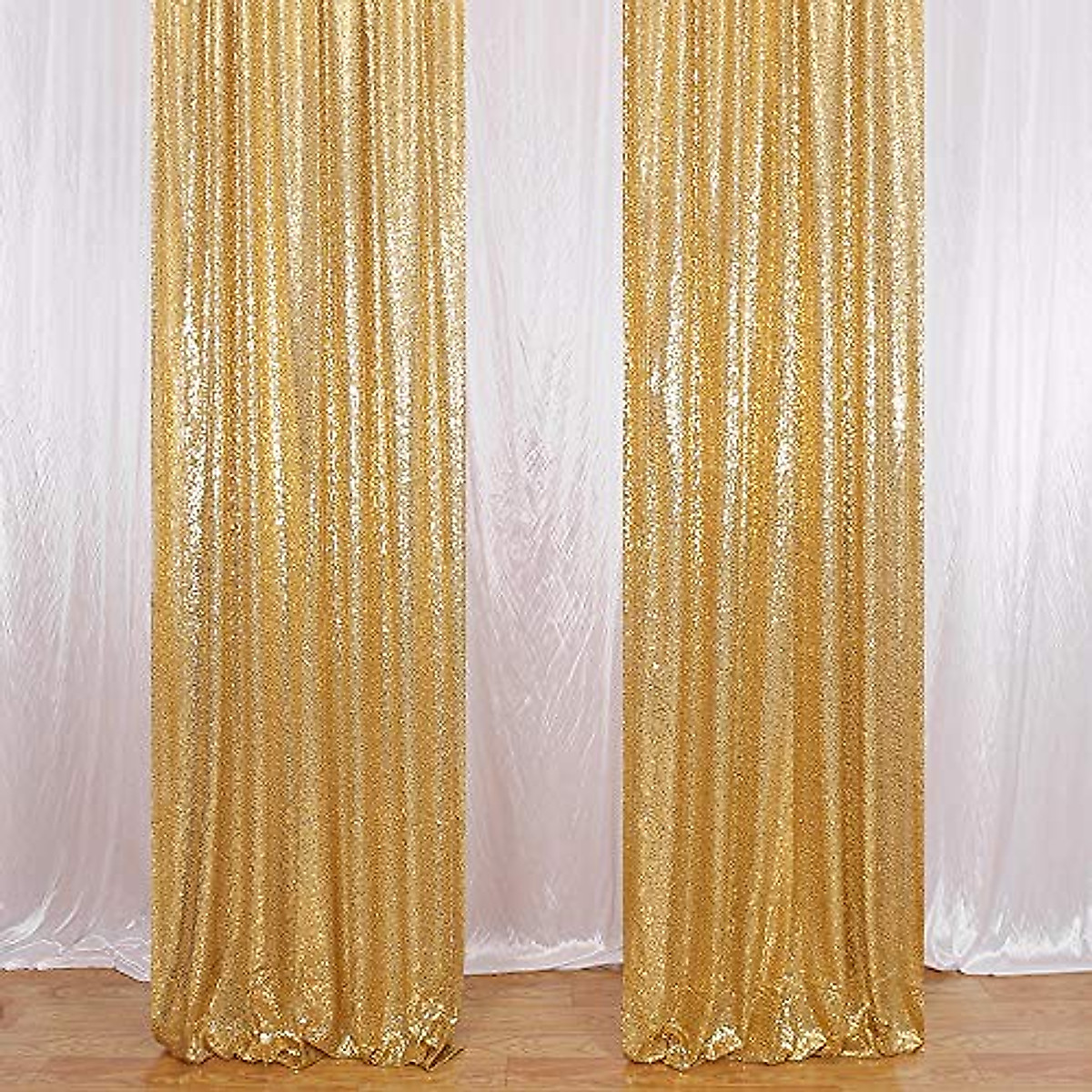 KNGKILQN Gold Sequin Backdrop Curtain - 2 Panels 2.2x8FT Gold Glitter Backdrop Party Photo Sequin Curtains Wedding Brithday Christmas Sparkle Photography Background