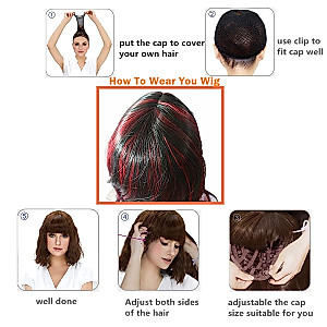 MeCamping Short Curly Wig with Bangs Synthetic Long Hair Wavy Red Mixed Black Wigs Party Cosplay Costume Halloween Wig Resistant Fiber Hair for Women Girls, 24 Inch (Pack of 1), Red mixed with black
