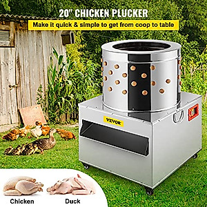 VEVOR Chicken Plucker, 20Inch Barrel Diameter 1500W 275R/min De-Feather Remover Poultry Machine,Heavy Duty Feather Plucking Machine