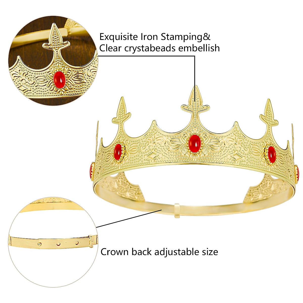 Generic King Crowns Metal Hair Band for Men Gold Crowns and Tiara for Theme Birthday Party Costume Accessories (Gold), Golden Ruby