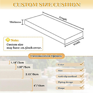 Kimgull Custom Size Bench Cushion/Bay Window Seat Pads, Soft Bench Cushion for Outdoor Furniture, Waterproof Seat Cushion, Non Slip Seat Mat for Patio Bench Swing (Thickness 1.18IN)