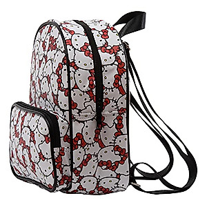 AI ACCESSORY INNOVATIONS Sanrio’s Hello Kitty Allover Print Double Strap Shoulder Bag, Mini Backpack Purse with Molded Bow Dangle, 10.5 Inches, Adjustable Straps, Faux Leather
