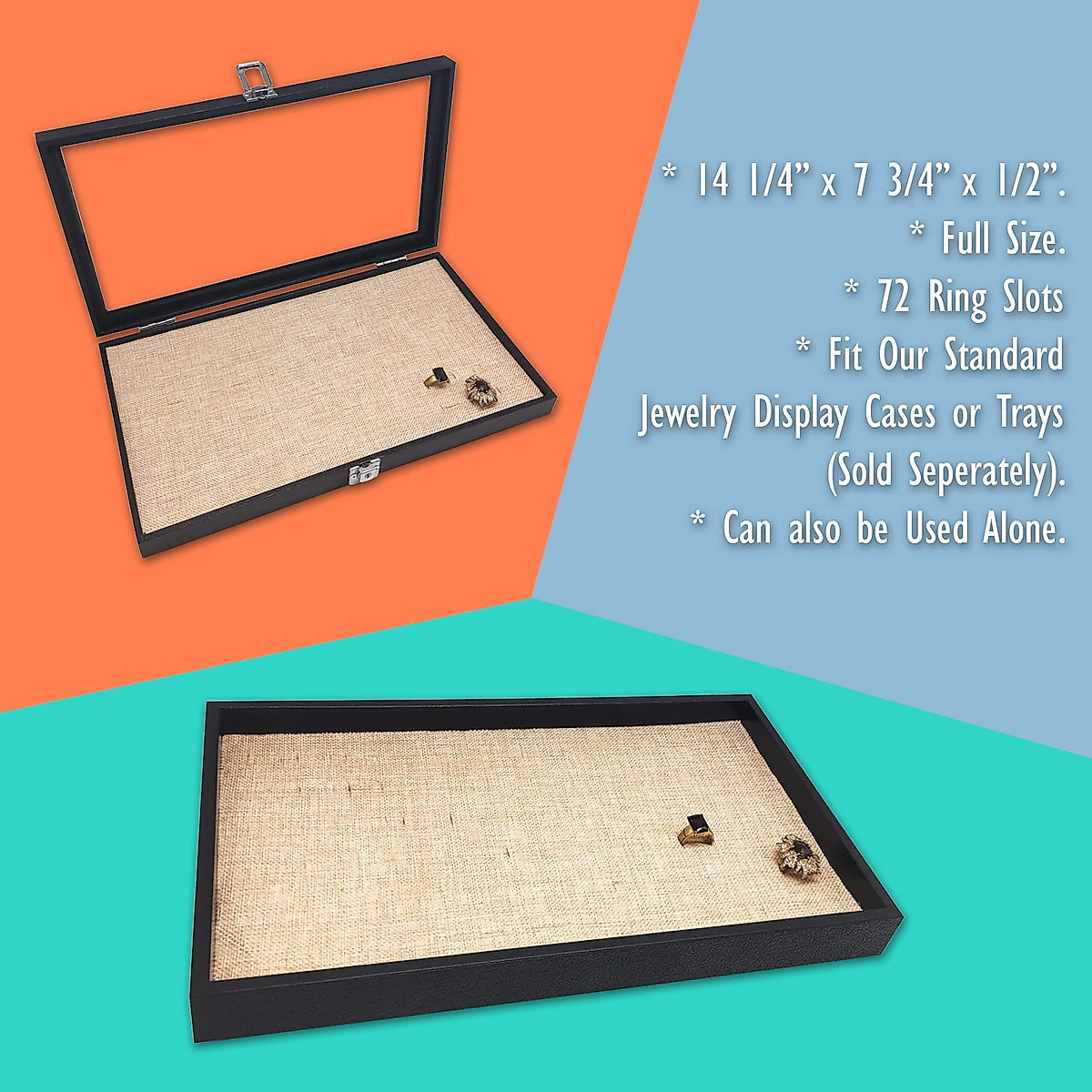 6-Pack Jewelry Display Foam Pad, Tray Insert - 72 Rings Holder Slots - Beige Burlap (14x7 Full Size) by TheDisplayGuys