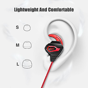 VersionTECH. Gaming Earbuds with Mic, In-Ear Gaming Headphones Wired with Microphone Dual Audio Drivers Noise Cancelling Stereo Bass Compatible for PC/PS5/PS4/Xbox/Nintendo/Switch/Mobile 3.5mm Aux-Red