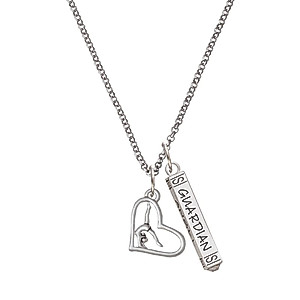 Delight Jewelry Silvertone Gymnast in Heart Silvertone Guardian Angel Bar Charm Necklace, 23"