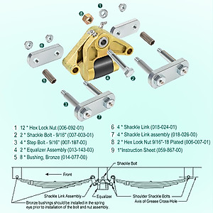 yourour K71-652-00 Complete Tandem Kit,Replacement for Dexter E-Z Flex Tandem Trailer Suspension Kit,33" Axle Centers and Axles Up to 6000 Lbs,26.00" Double Eye Springs.