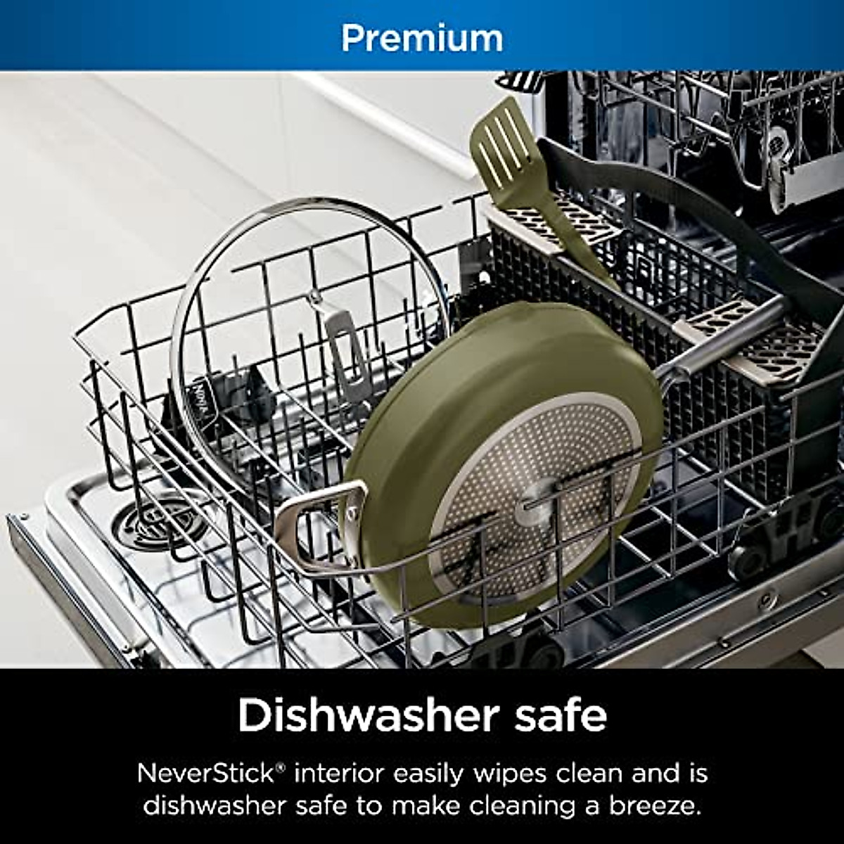 Ninja CW102GN Foodi NeverStick PossiblePan, Premium Set with 4-Quart Capacity Pan, Steamer/Strainer Basket, Glass Lid & Integrated Spatula, Nonstick, Durable & Oven Safe to 500°F, Olive Green