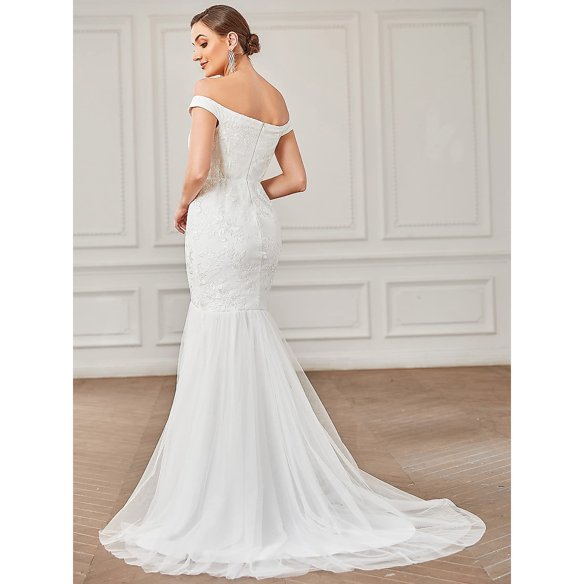 Ever-Pretty Women's Elegant Sleeveless Off Shoulder Mermaid Wedding Dresses for Women White US4