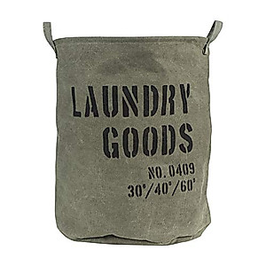 Danya B. LY952 Decorative Collapsible Portable Fabric Laundry Basket - Foldable Canvas Clothes Hamper with Handles - Khaki Green