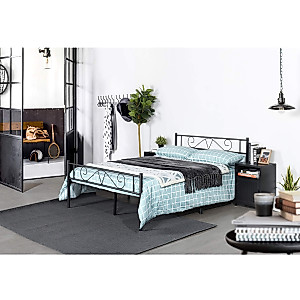 Full Size Platform Bed Frame with Headboard, Nordic Style Metal Bed Easy Assembly, Size 77.256.134.8 Inches