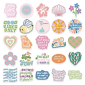 Cute Preppy Stickers 50 Pcs, Pastel Inspirational Stickers, Vinyl Waterproof Aesthetic Motivational Stickers for Water Bottles Laptop Phone Computer Guitar