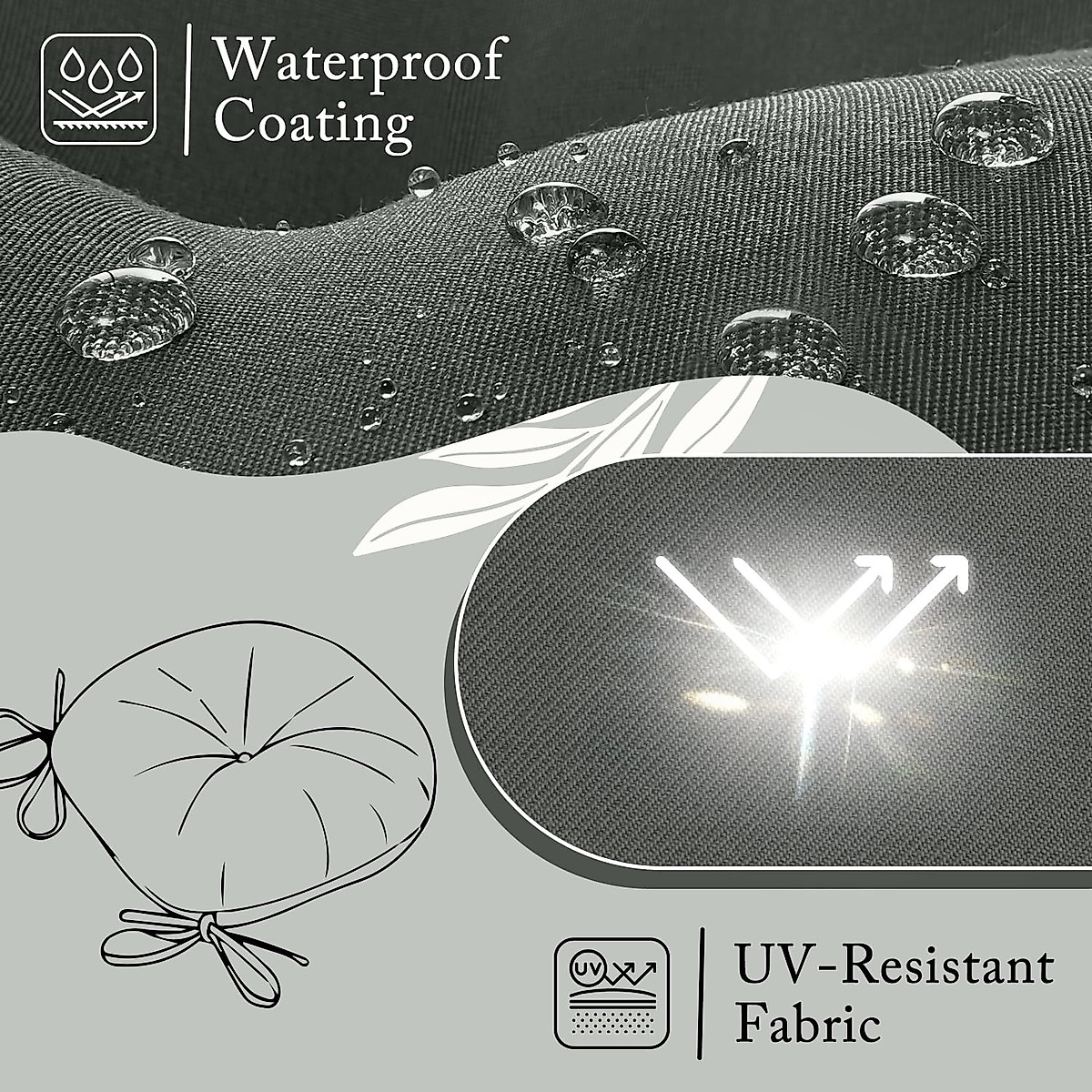 LOVTEX Bistro Chair Cushions Set of 4, Outdoor Round Chair Cushions 15 Inch, Waterproof Round Outdoor Cushions with Ties, Dark Gray Outdoor Chair Cushions for Patio Furniture