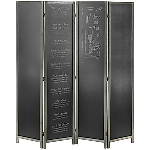 MyGift Dark Brown Wood Folding Room Divider with Chalkboard Panels, 4 Panel Privacy Screen
