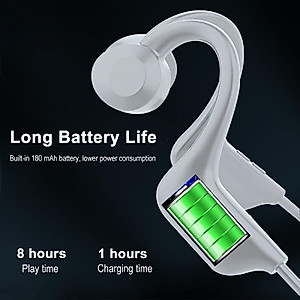 Open Ear Headphones Wireless Bluetooth Air Conduction Headphones Sports Earbuds with Microphone Waterproof Long Battery Life Headset Over Ear for Android iPhone Running Workout Cycling White