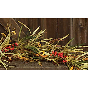 CWI Sunflower/Grass Garland - 4ft - Artificial Garland for Mantle, Arch, Table, and Entryway